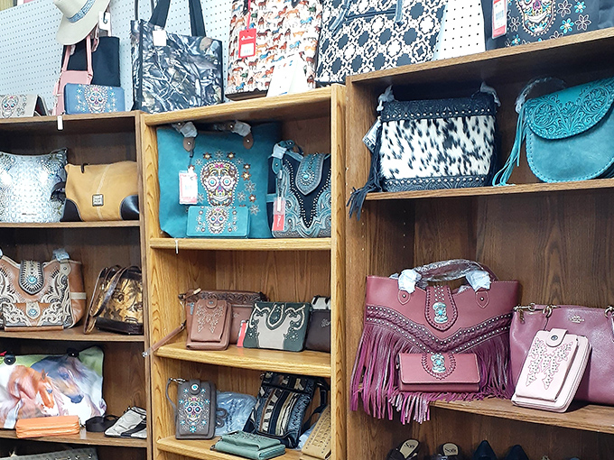 Handbag heaven awaits! Western-inspired leather meets contemporary designs in this color-coordinated display of affordable fashion statements. 