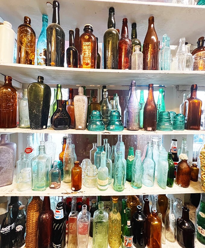 Liquid history in every hue&mdash;these vintage bottles capture sunlight like stained glass windows, each one with its own story to tell.