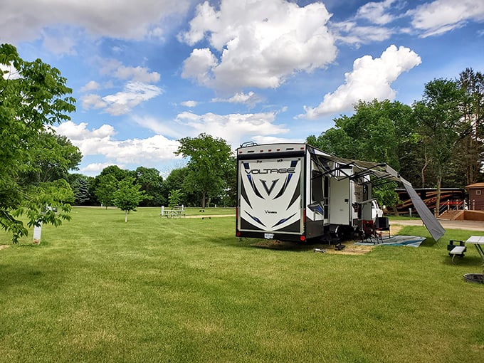 RV paradise found! This spacious campsite offers the perfect balance of wilderness adventure and "I still need my creature comforts" practicality.
