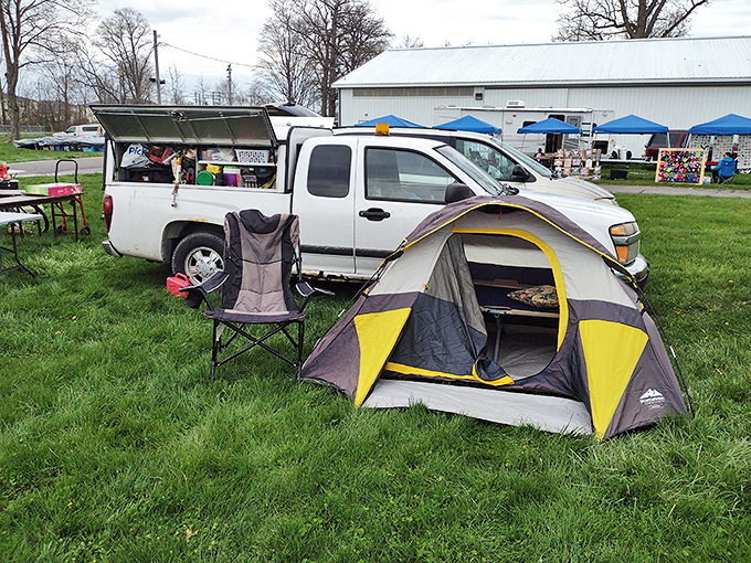 The dedicated vendor's temporary home away from home. Some sellers travel hundreds of miles and camp overnight, ready to greet the dawn's earliest bargain hunters.
