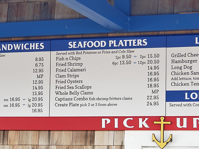 The menu board of possibilities &ndash; where indecision isn't a bug, it's a feature. Each line promises a different path to seafood nirvana.