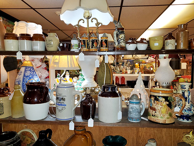 Vintage crockery creates a ceramic symphony &ndash; each jar holding memories of kitchens from simpler times.