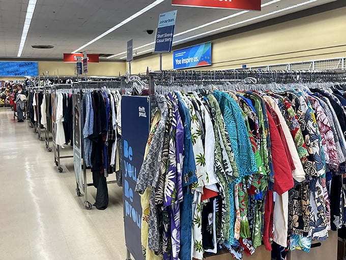 A rainbow of aloha shirts and tropical treasures awaits the patient browser. Each rack holds someone's past ready to become your future favorite outfit.