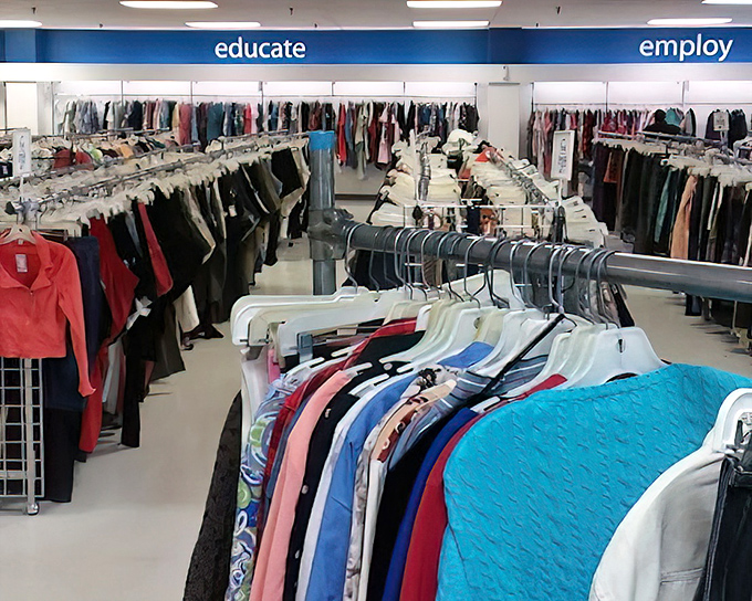Rows of possibilities stretch before you like a fabric rainbow, each hanger holding someone's future favorite outfit.