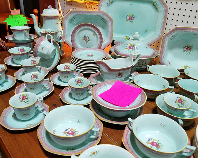 Delicate china patterns that whisper stories of elegant dinner parties past. Grandmother's special occasion set has found its way home.