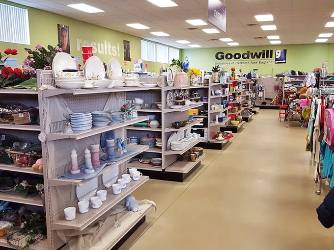Rows of dishes, glasses, and serving pieces await their second act in kitchens across Auburn.
