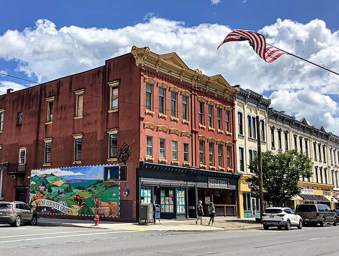 Downtown Honesdale flaunts its history with brick facades and a patriotic flair, proving that some places still remember what American main streets are supposed to look like.