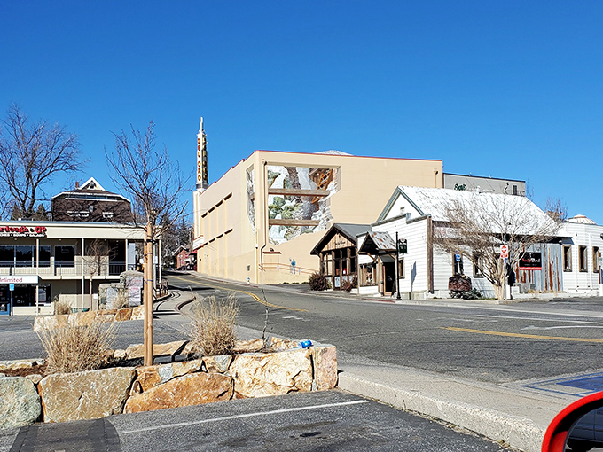 A slice of small-town Americana where history and modern life coexist beautifully, Grass Valley's downtown buildings stand like well-preserved time capsules under clear blue skies.
