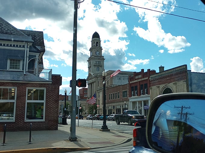 The town's iconic clock tower stands sentinel over streets where American history unfolded&mdash;no CGI required for this authentic small-town charm. 