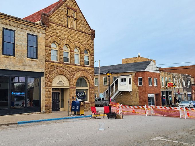 This honey-colored limestone building stands as a testament to Mineral Point's Cornish heritage, its arched details whispering stories from Wisconsin's mining heyday.