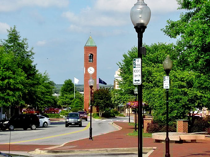The iconic clock tower stands sentinel over downtown, a brick-and-mortar timekeeper that seems to whisper, "Relax, you've got all day."