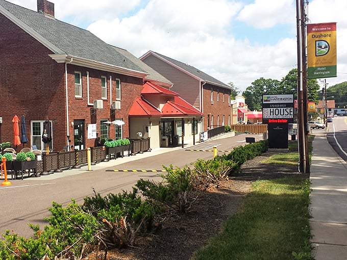 The Dushore House restaurant's bright red awning beckons hungry travelers like a lighthouse for the stomach-growling seafarer.