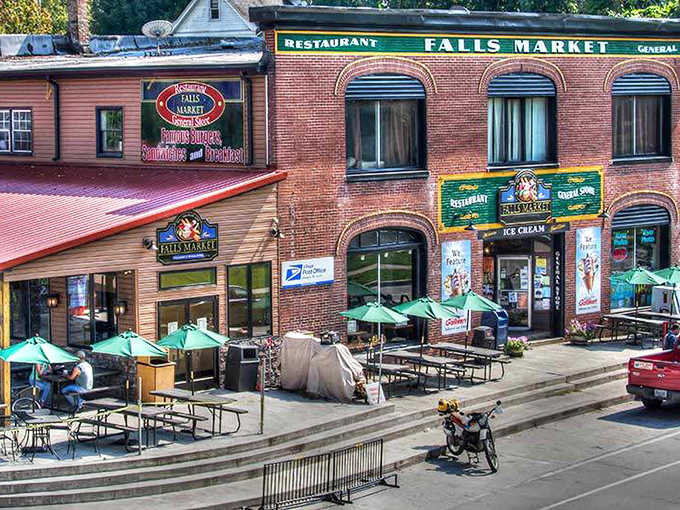 That red-roofed Falls Market building has been fueling adventures since rafters first discovered hungry legs need refueling too.