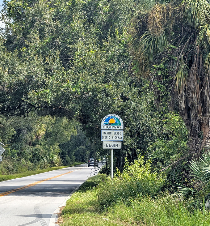 You are now entering paradise might as well be written beneath this unassuming blue sign marking the gateway to Florida's hidden gem. 
