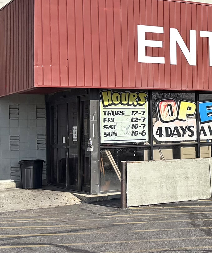 Step through these doors and leave retail predictability behind. Open four days a week, this entrance is your portal to bargain paradise.