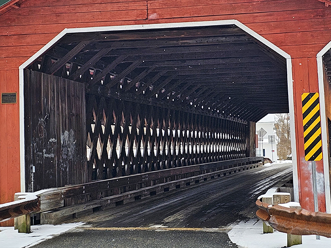 Step inside and you're transported to simpler times&mdash;the lattice pattern creating a mesmerizing tunnel of craftsmanship.