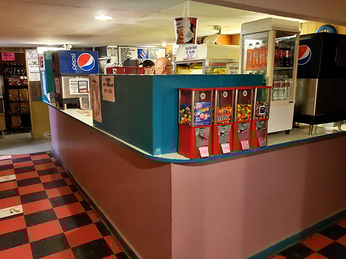 Nostalgia served fresh daily! The checkered floor and candy dispensers at the concession stand transport you back to simpler, sweeter times.
