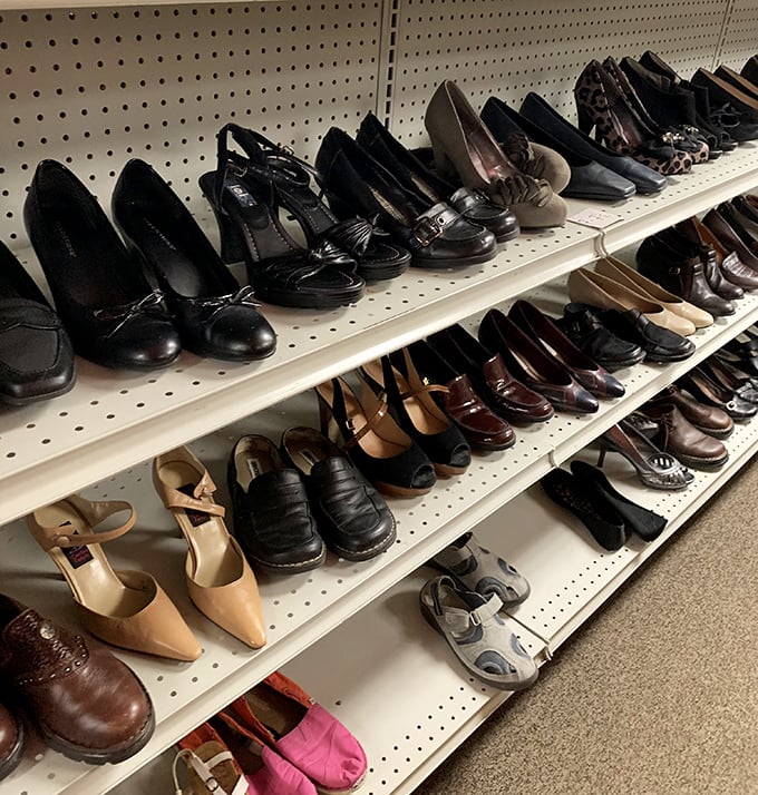 A shoe lover's paradise where heels, flats, and loafers line up like eager contestants at a talent show, each with stories to tell.