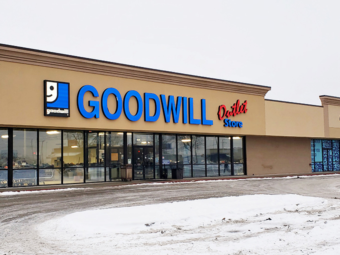 Winter can't keep the dedicated treasure hunters away. That blue sign is like a beacon calling to all who appreciate the thrill of the unexpected find.