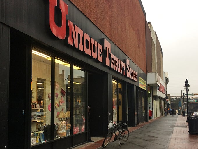 Downtown Elizabeth's streetscape gets a splash of color from MyUnique's distinctive storefront, promising treasures within those brick walls.