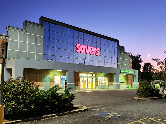 As dusk settles over Rhode Island, Savers transforms into a glowing treasure chest. The night shift of bargain hunting begins!