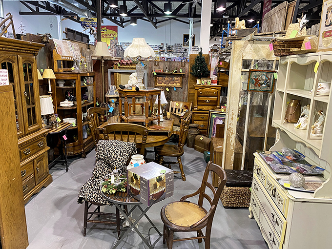 Furniture vignettes create little time capsules throughout the store. That leopard-print chair is practically begging to tell you stories from decades past.