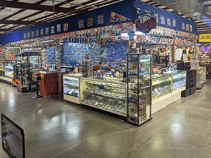 This collector's booth is a time capsule of childhood dreams, with display cases packed tighter than a hoarder's garage. Every glass shelf holds someone's forgotten obsession.