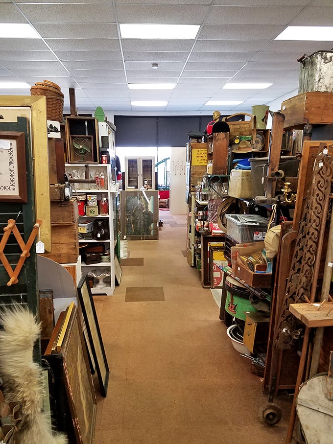 Navigation requires breadcrumbs and a sense of adventure. Each booth has its own personality, like neighborhoods in a tiny city of nostalgia.