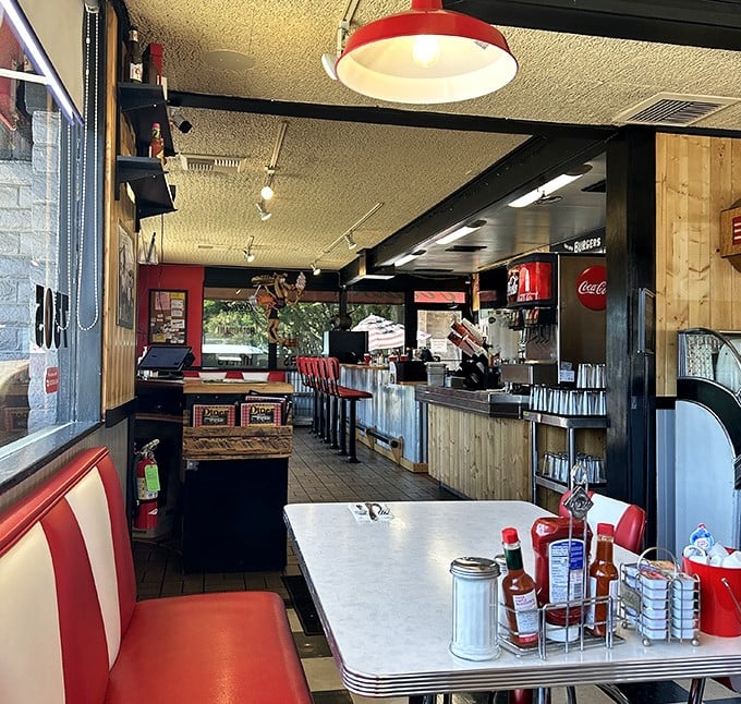 Step inside and you're transported to diner nirvana &ndash; red vinyl booths, wooden accents, and the promise of coffee refills as far as the eye can see.