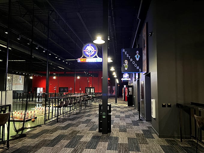 Neon lights guide the way through this adult playground, where every corridor leads to a new competitive adventure.