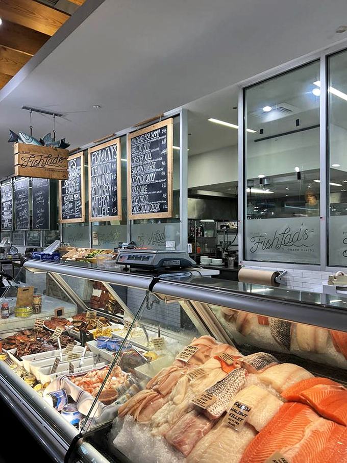 No ocean murals or kitschy nets here &ndash; just pristine display cases where the seafood is the undisputed star of the show.