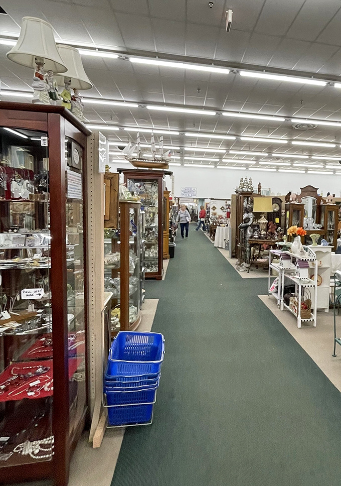 Endless aisles of possibility stretch before you. Green carpeting guides explorers through this museum of American material culture.