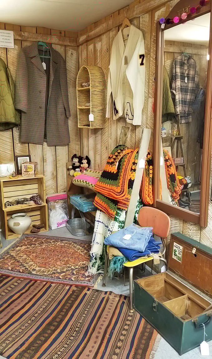 Vintage clothing heaven! That letterman sweater has probably seen more school spirit than today's smartphone-obsessed pep rallies.