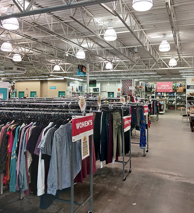 Department stores wish they were this organized. Rows upon rows of carefully categorized clothing await their second chance at fashion stardom.