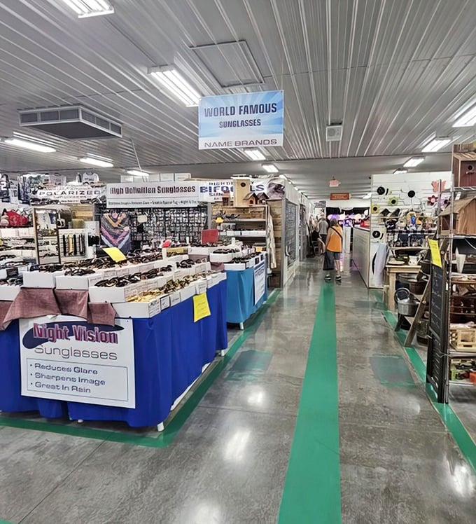 Follow the green line to sunglasses paradise! At Walnut Creek Marketplace, even the floor guides you to your next unexpected treasure.