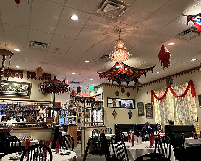 Step inside and the transformation is immediate&mdash;colorful fabric canopies and crystal chandeliers create dining spaces that feel worlds away from Colorado.