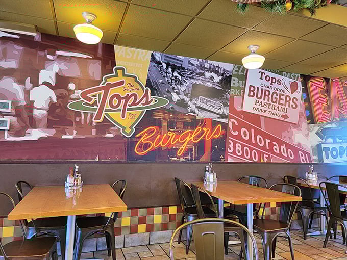 Vintage photos and colorful tiles tell stories of burgers past. This isn't d&eacute;cor&mdash;it's a delicious time capsule of Southern California dining.