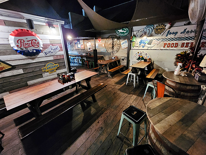 Inside DJ's, weathered wood planks and vintage soda signs create the perfect backdrop for seafood that's about to change your life.