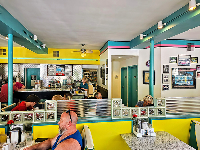 Inside Valliant's, the retro dream continues with glass block dividers and chrome accents. It's like the 1950s and 1980s had a beautiful baby that serves incredible breakfast.