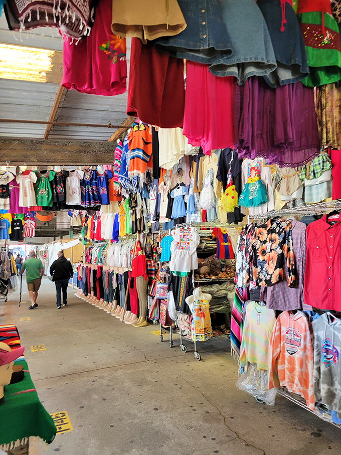 A kaleidoscope of colors greets shoppers in the clothing section, where bargain hunters can find everything from everyday basics to festive attire.