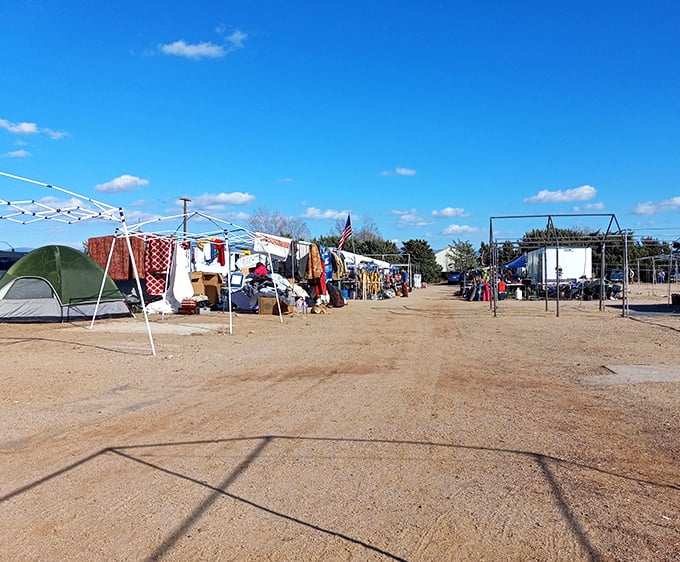 Blue skies and bargain dreams stretch across this dusty marketplace boulevard, where one person's castoffs become another's must-haves.