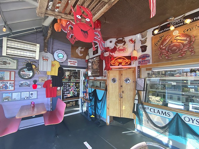 Inside, nautical treasures create the perfect coastal chaos where every surface tells an oceanic story.