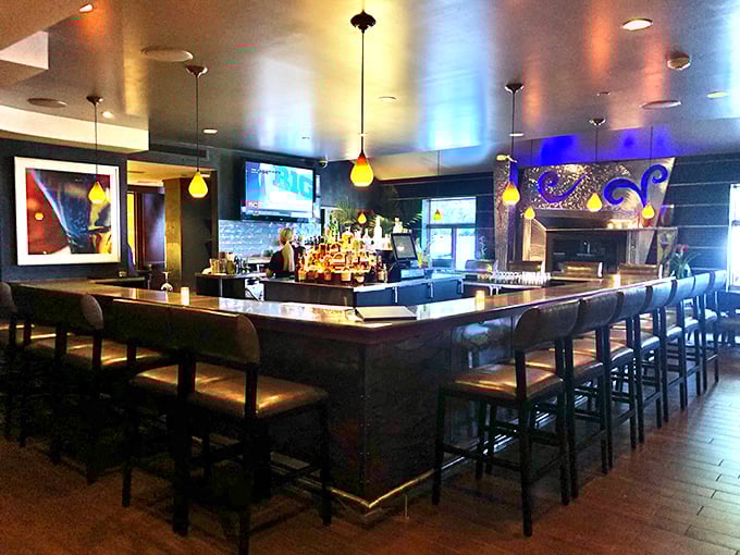 That bar stretches on like it's trying to accommodate everyone who's heard about the lobster bisque at once.