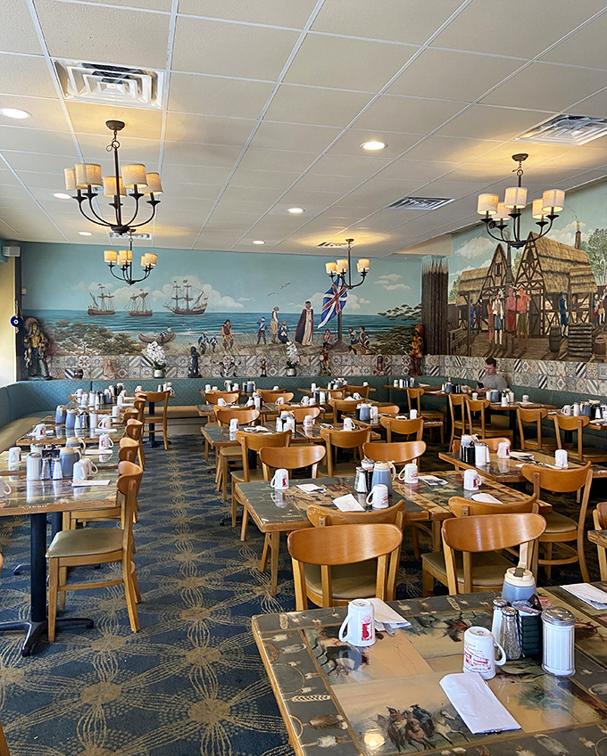 Step inside and travel back in time with stunning historical murals that transform your breakfast into an immersive journey through early American history.