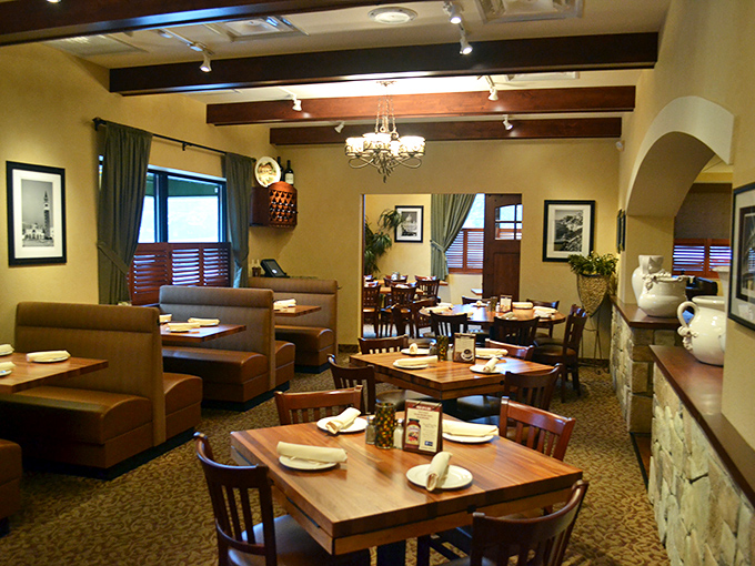 Inside Stancato's, wooden beams and soft lighting create that "nonna's dining room" vibe where family stories flow as freely as the wine.