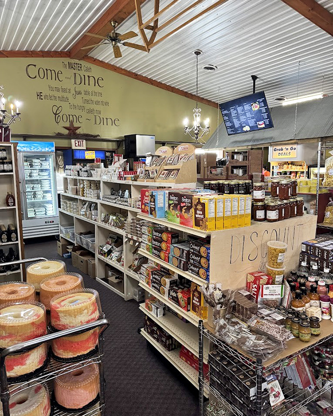 "Come and Dine" isn't just wall art&mdash;it's a heartfelt invitation to slow down and savor life's simple pleasures among shelves of homemade goodness.