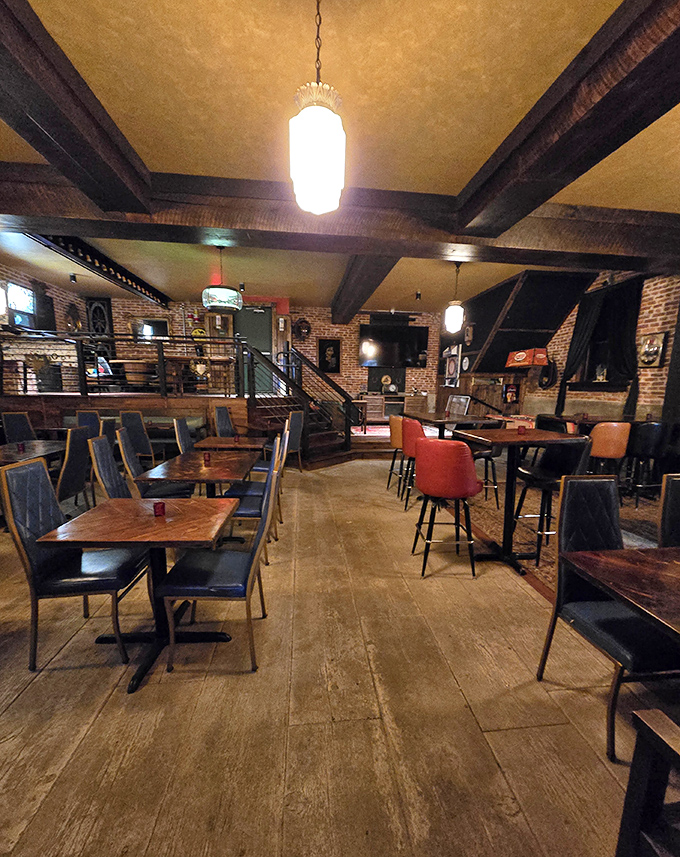 Exposed brick walls and wooden beams create a time-traveling dining experience where comfort meets craftsmanship. History never tasted so good.