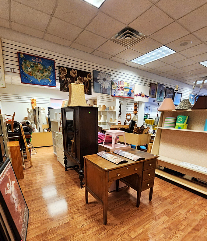 Vintage furniture finds await discovery in this well-organized section. That antique desk probably has more character than most modern furniture showrooms combined.