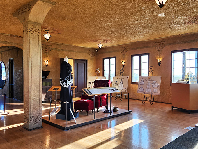 Sunlight streams through tall windows, illuminating the castle's elegant interior where history whispers from every textured wall and polished wooden floor.