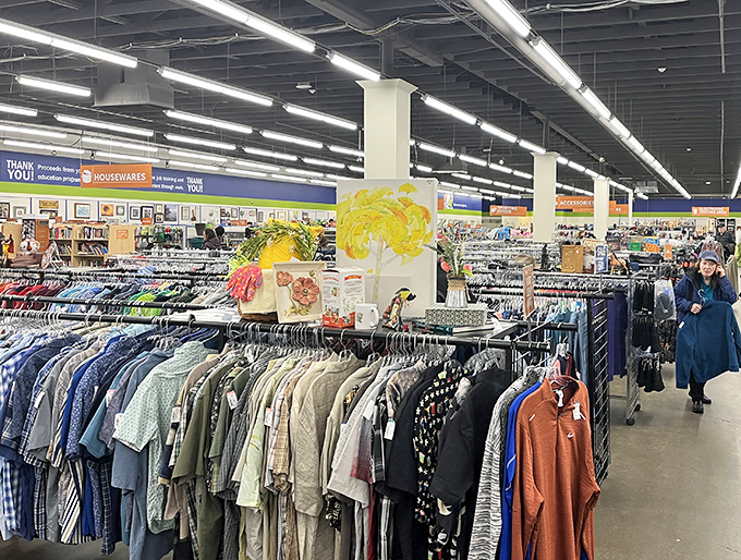 Fashion archaeology at its finest. Racks organized with military precision offer everything from casual tees to that blazer your cool professor would wear.